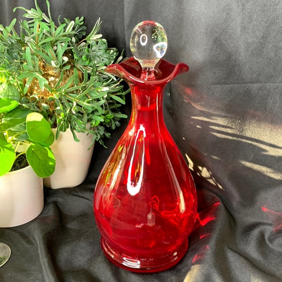 Dining | Beautiful Deep Ruby Red Hand Made Mouth Blown Decanter With ...